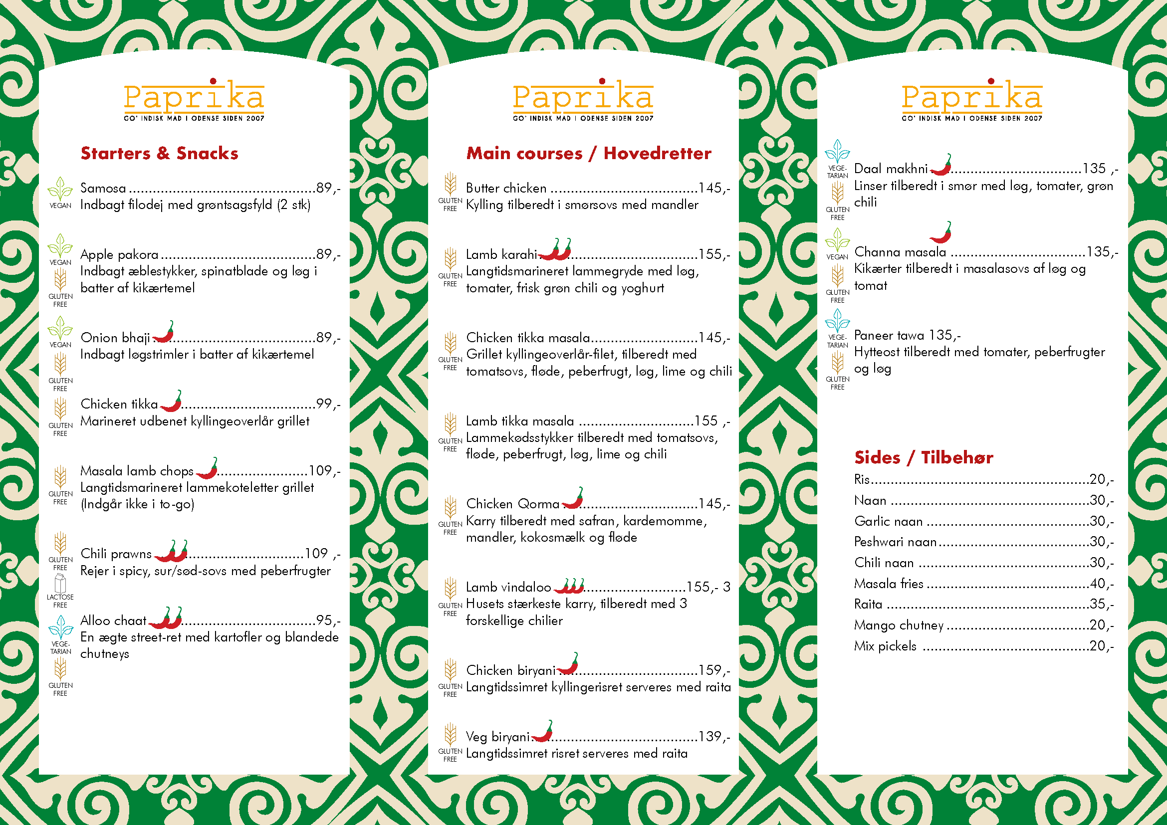 Menukort - Restaurant Paprika